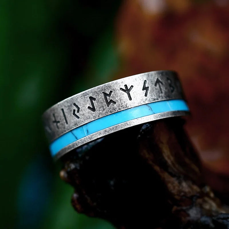 Blue Rimmed Elder Futhark Rune Viking Ring | Norse Pagan Jewelry ...