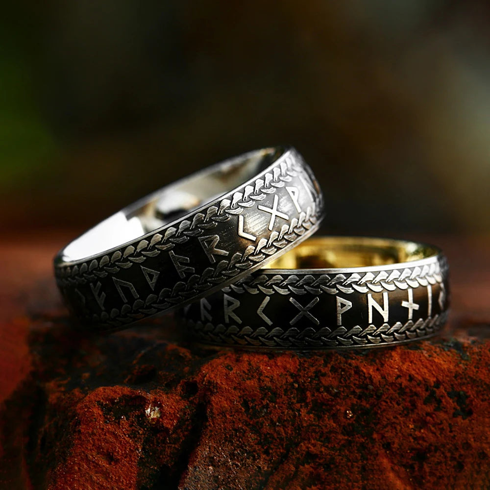 Sleek Gold & Silver Elder Futhark Rune Rings | Viking & Pagan Jewelry ...