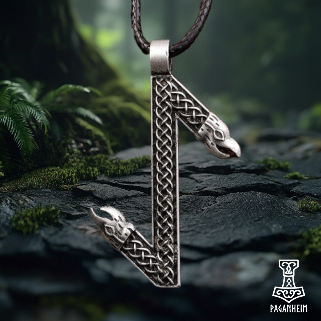 Norse Pendant Featuring Eihwaz Rune and Ravens