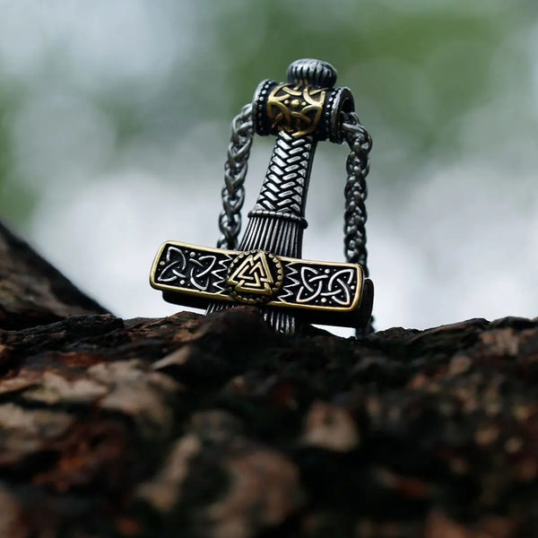Mjölnir Valknut Viking Talisman - Silver Gold Thor's Hammer