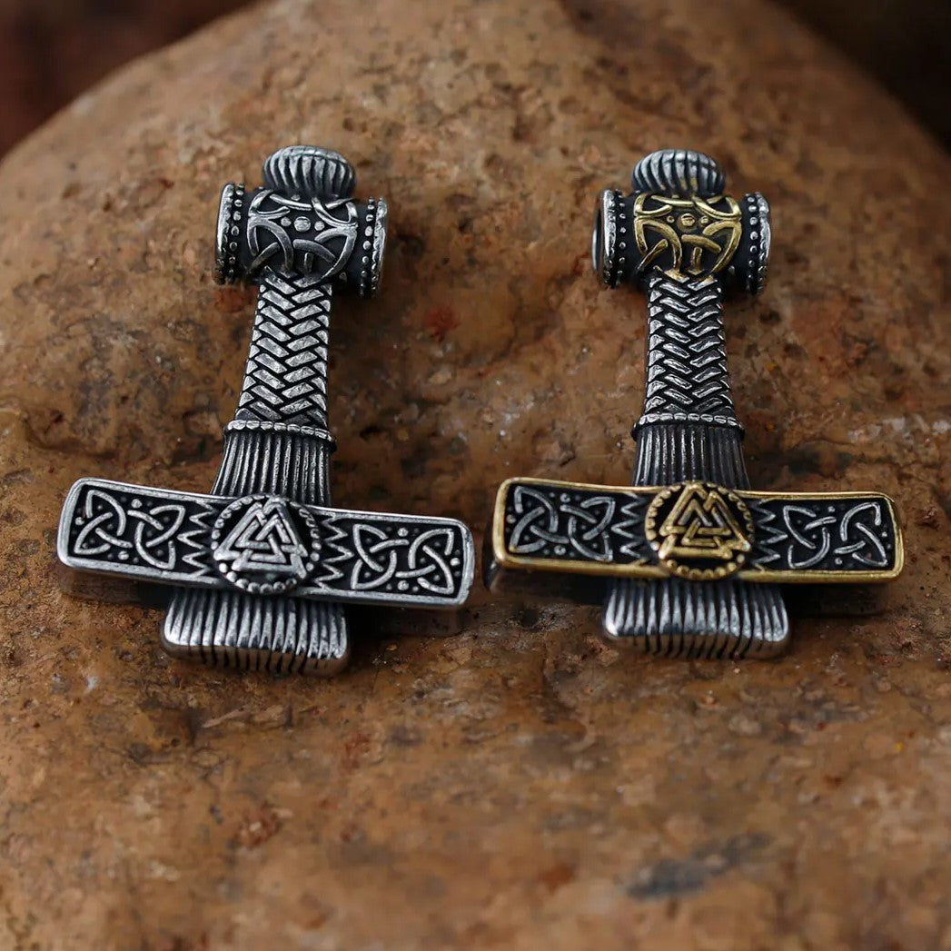 Mjölnir Valknut Viking Talisman - Silver Gold Thor's Hammer