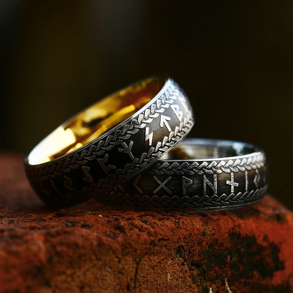 Sleek Gold & Silver Elder Futhark Rune Rings | Viking & Pagan Jewelry
