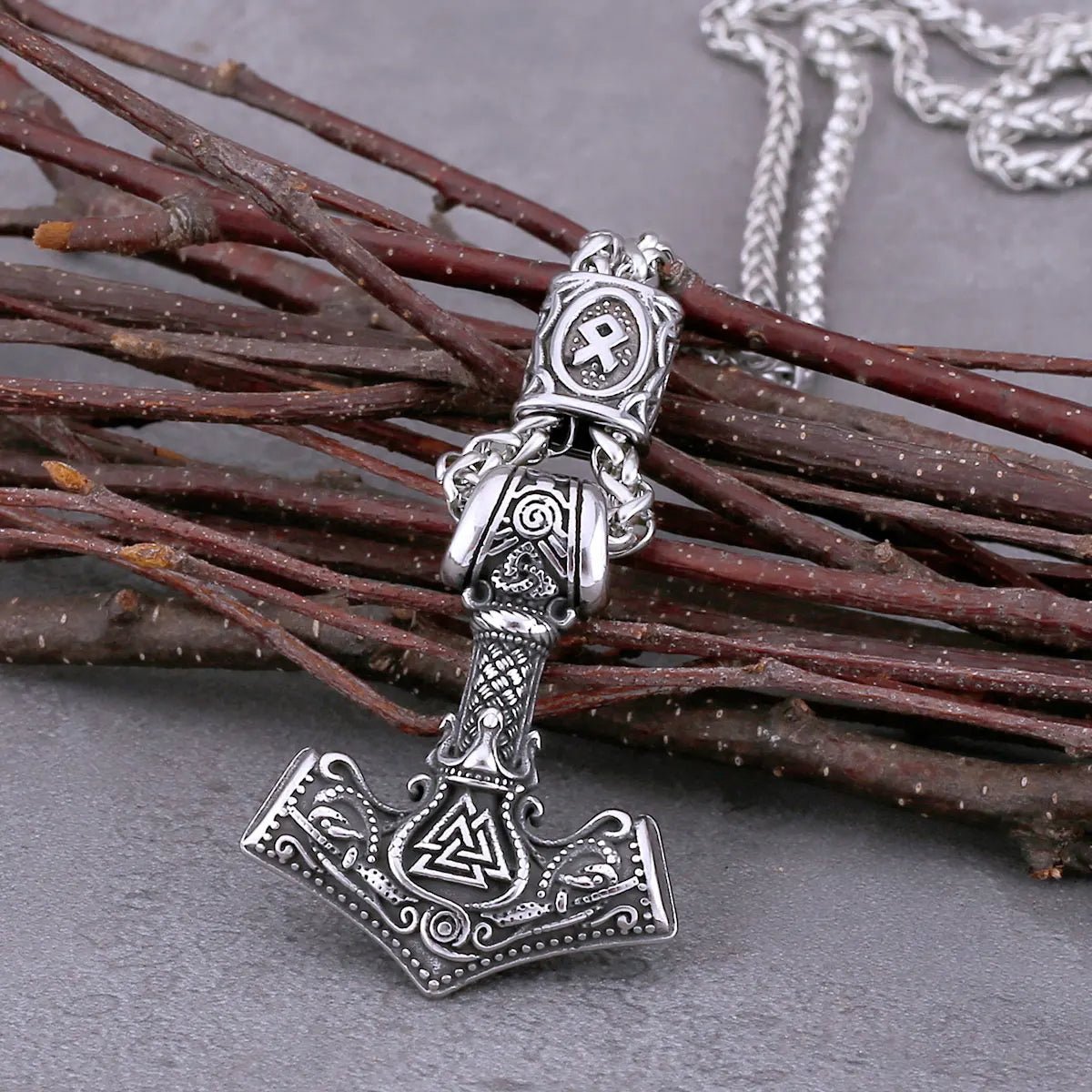 Valknut Othala Mjölnir - Teiwaz & Algiz Rune Thor's Hammer Amulet ...