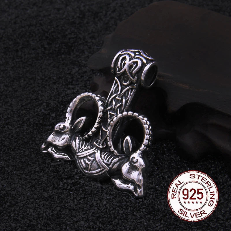 S925 Thor’s Goats Amulet: Tanngrisnir & Tanngnjóstr Thor's Hammer
